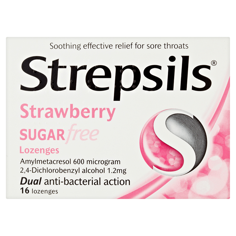 Strepsils Lozenges Sugar Free - Strawberry - 16 Pack